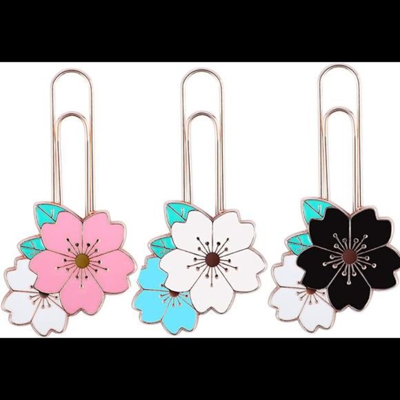 Office | 3 Pieces Cherry Blossom Paper Clips Cute Colorful Sakura Paperclip E | Poshmark